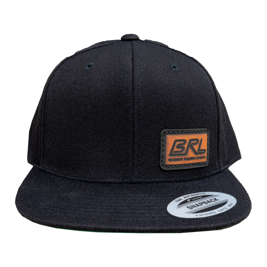 Bagger Racing League Snapback Hat - Flat Bill - Black - BRL Leather Pa